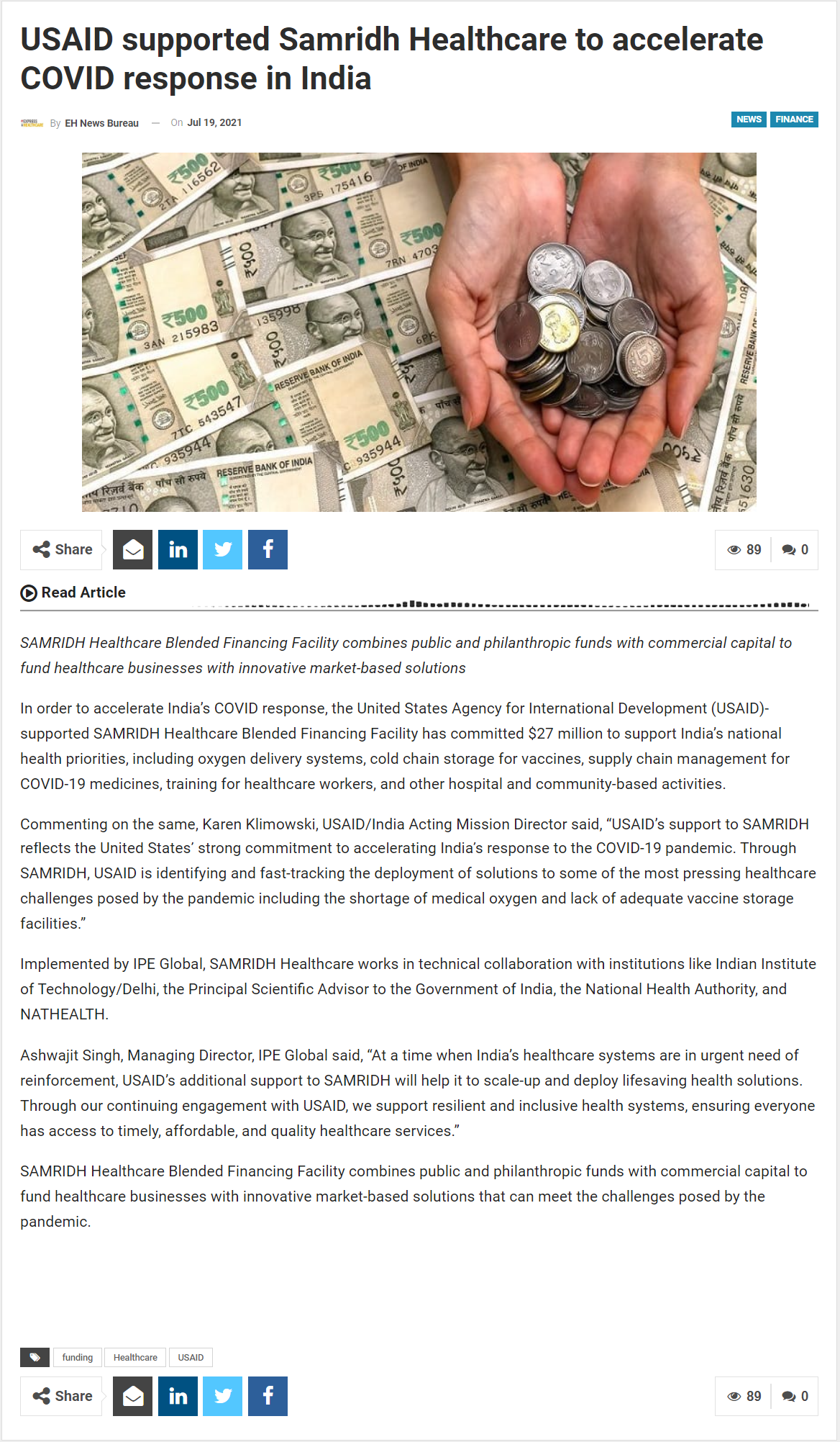 USAID supported SAMRIDH Healthcare to accelerate COVID response in ...